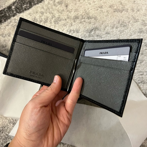 Prada | Bags | Mens Black Saffiano Money Clip Card Holder Wallet | Poshmark
